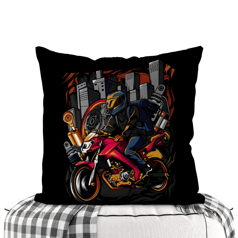 Motorcycle-Themed Double-Sided Square Pillow – Bean's Moto Booth